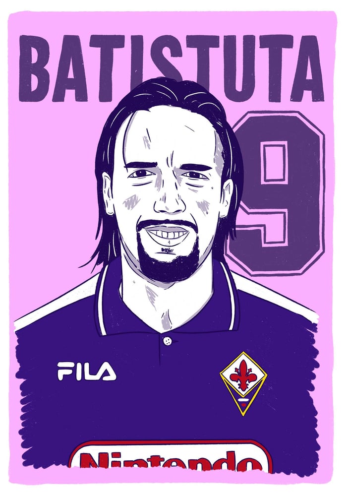 1998-99 Fiorentina Batistuta #9 Serie A Icons A3 Print/Poster