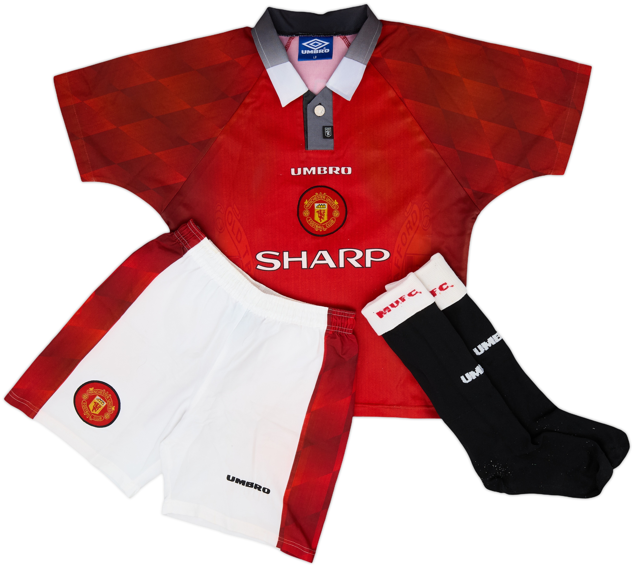1996-98 Manchester United Home Full Kit Keane #16 - 8/10 - (L.Boys)