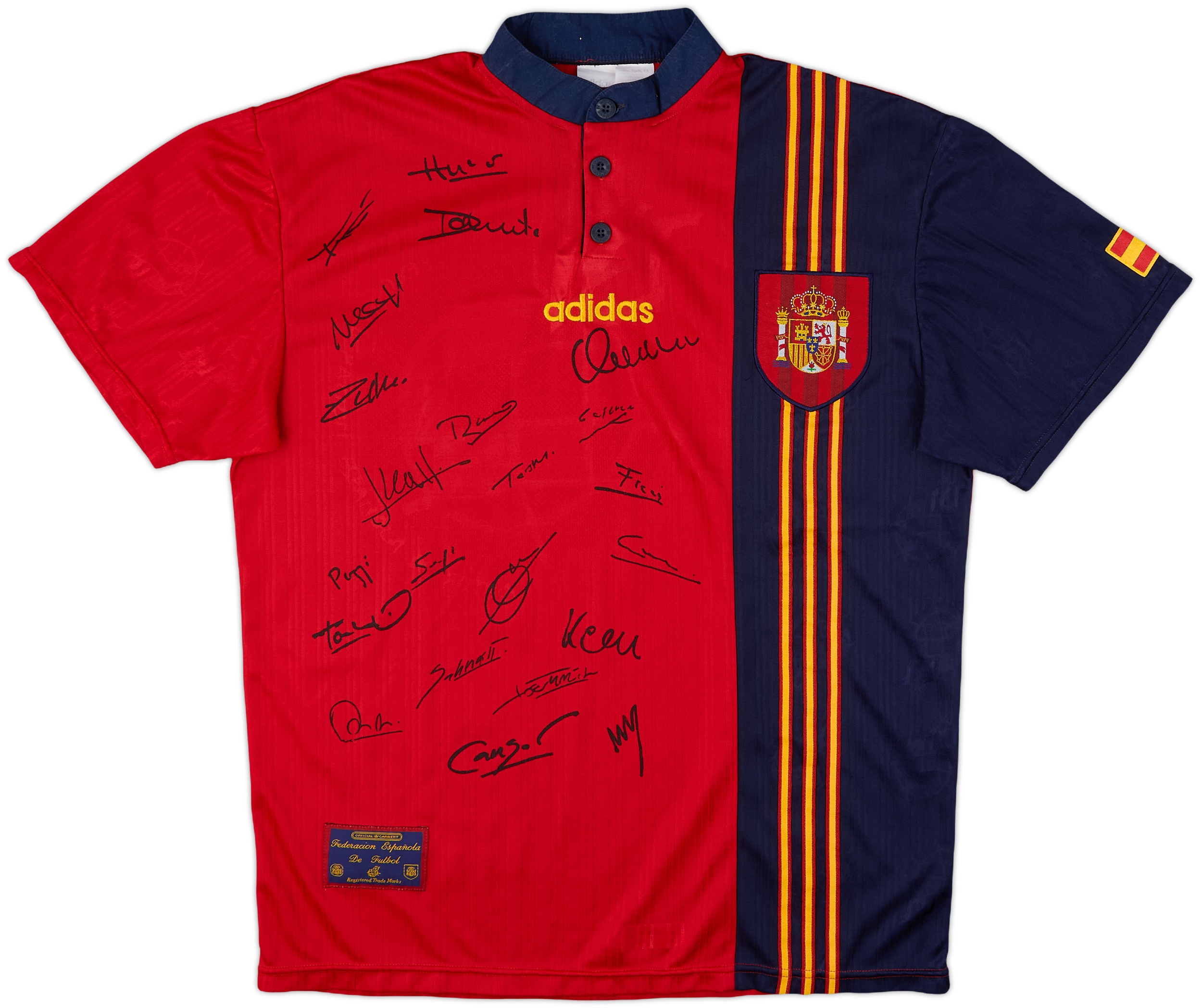 1996-98 Spain Squad Signed Home Shirt - 8/10 - (L)