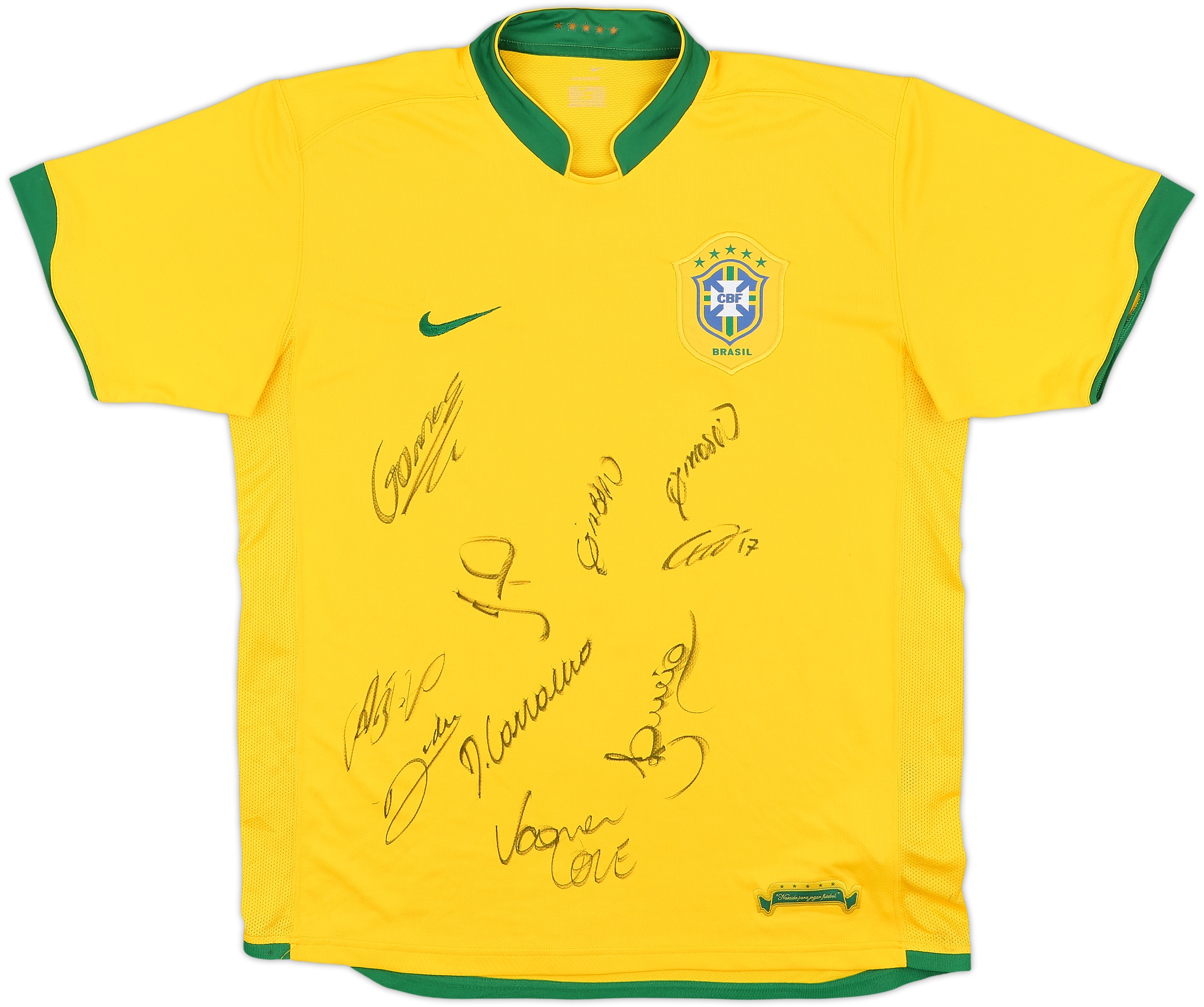 2006-08 Brazil Signed Home Shirt - 9/10 - (L)