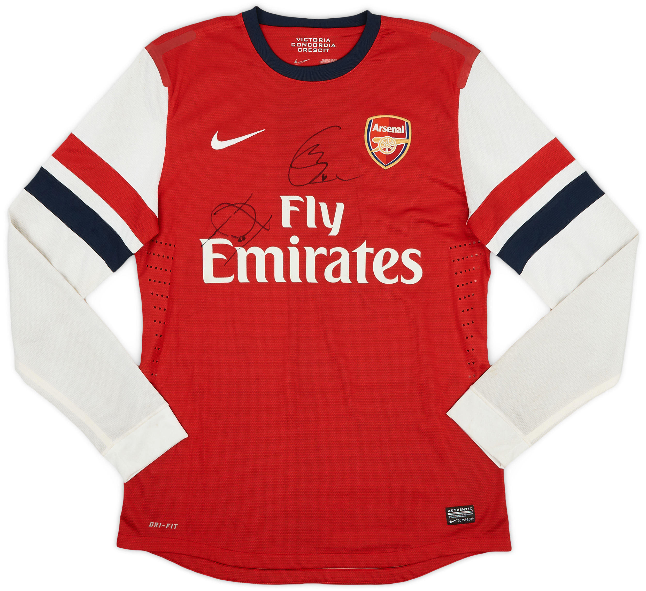 2012-14 Arsenal Signed Authentic Home L/S Shirt - 7/10 - (L)