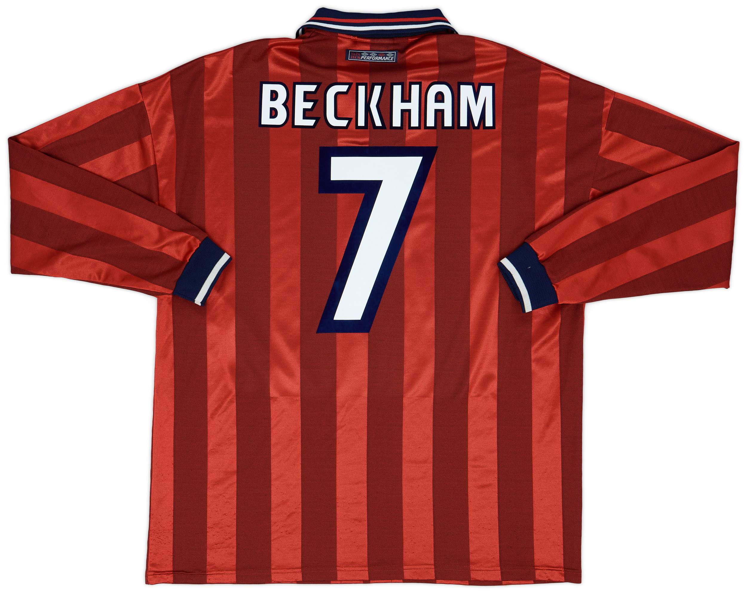 1997-99 England Away L/S Shirt Beckham #7 - 8/10 - (XL)