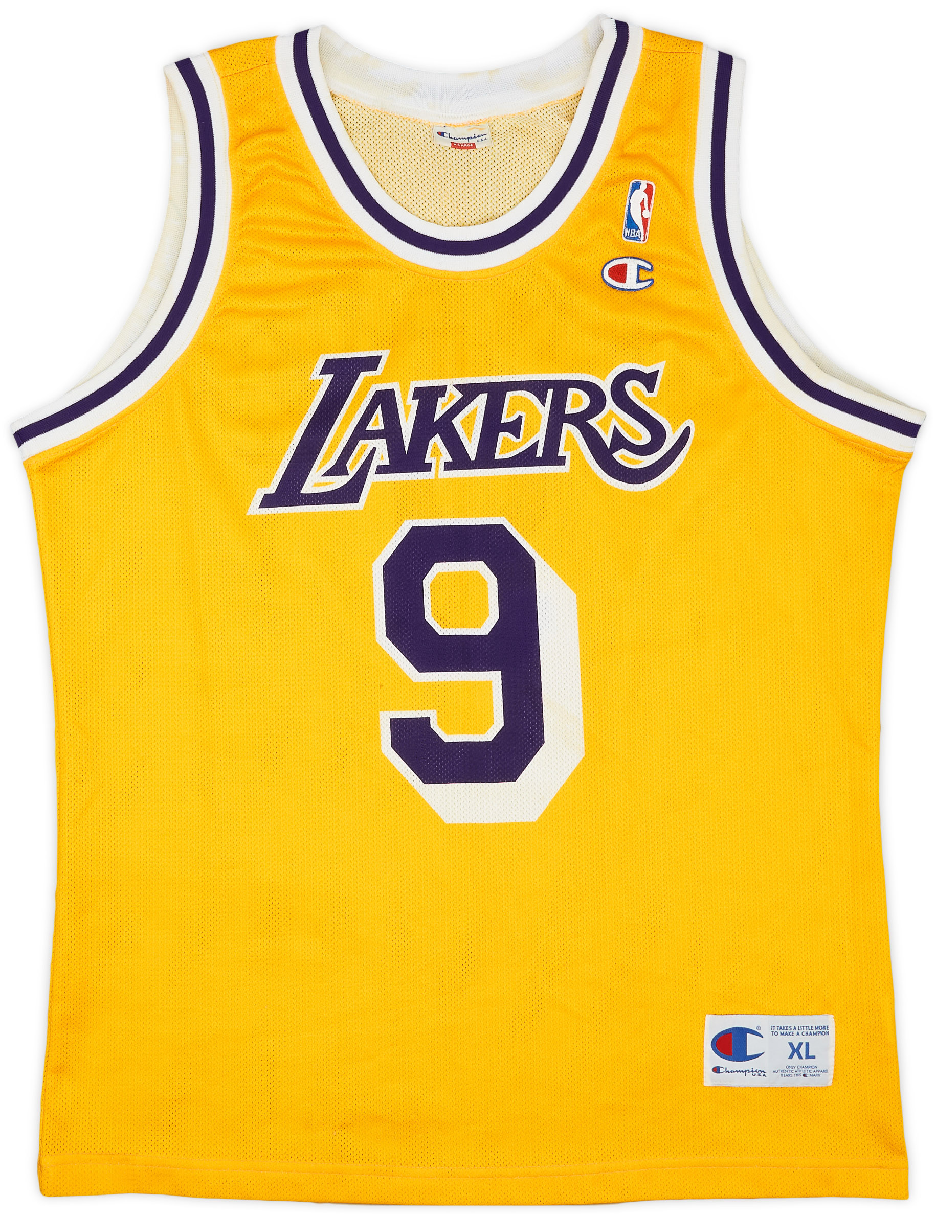 1993-98 LA Lakers Van Exel #9 Champion Home Jersey - 7/10 - (XL)