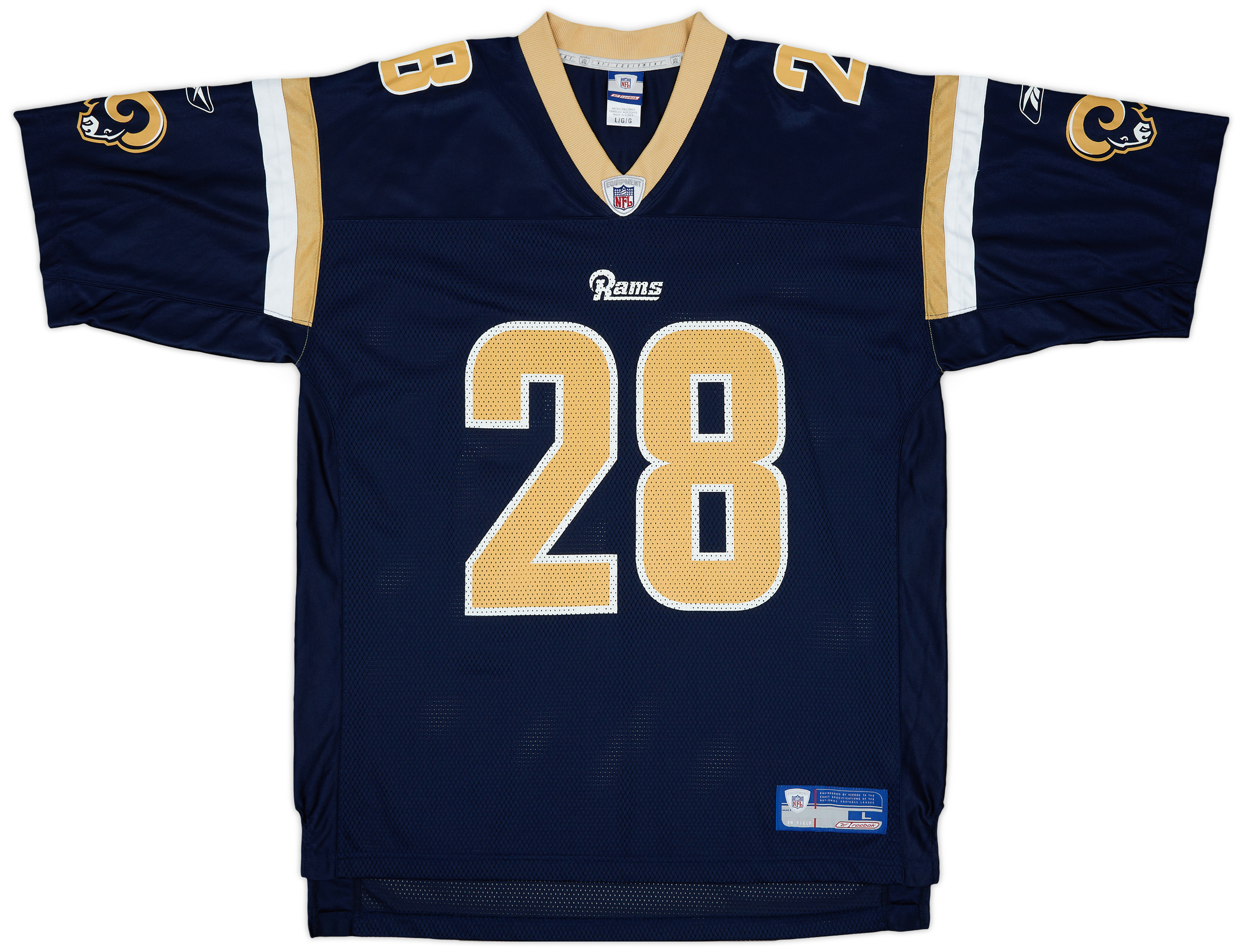 2002-04 St Louis Rams Faulk #28 Reebok On Field Home Jersey - 9/10 - (L)