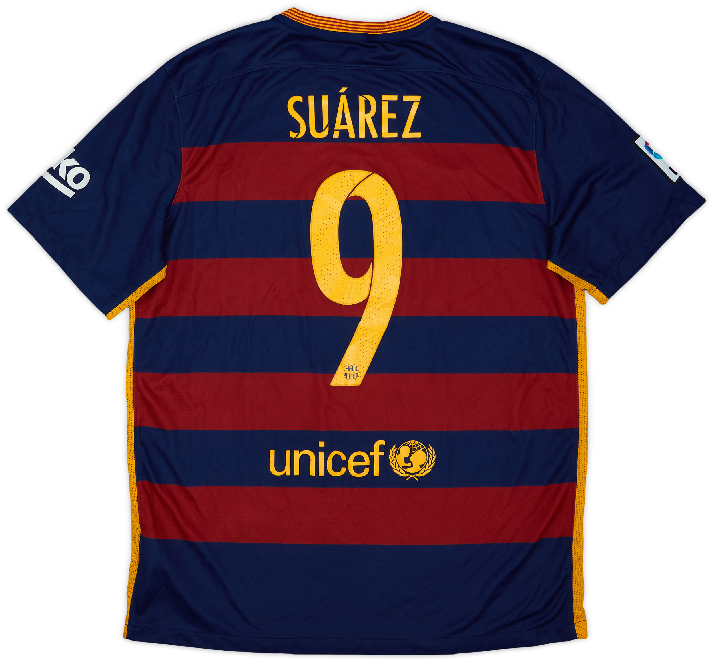 2015-16 Barcelona Home Shirt Suarez #9 - 6/10 - (L)