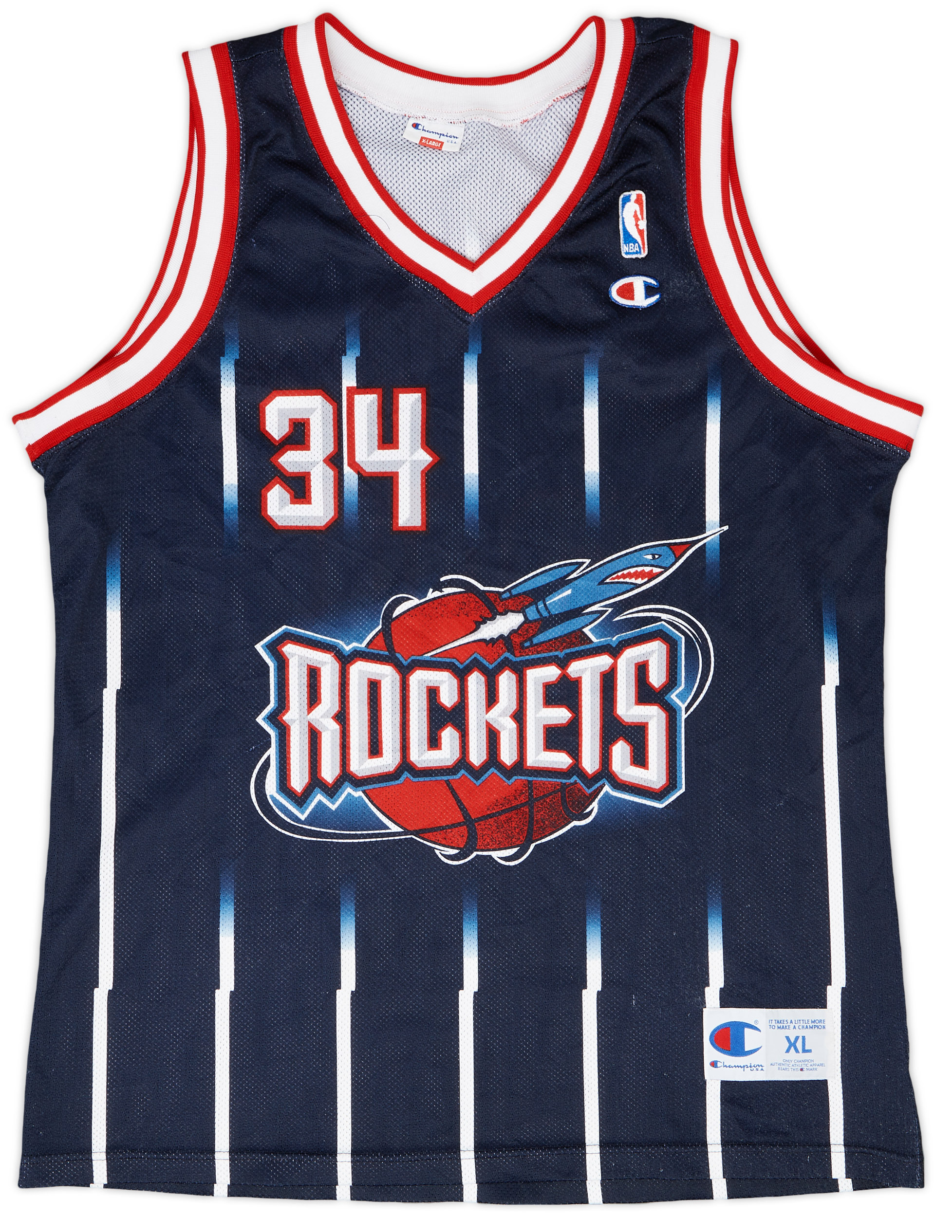 1995-01 Houston Rockets Olajuwon #34 Champion Away Jersey - 8/10 - (XL)