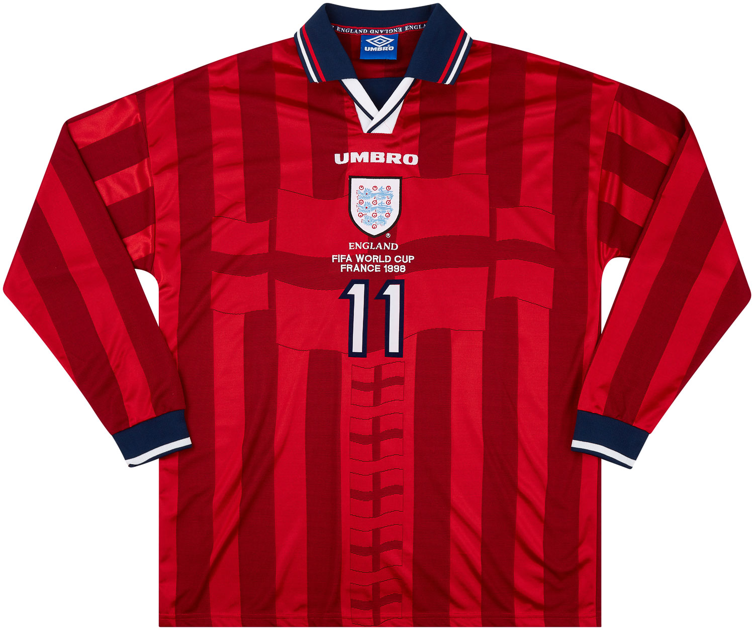 1998 England Match Issue World Cup Away L/S Shirt McManaman #11