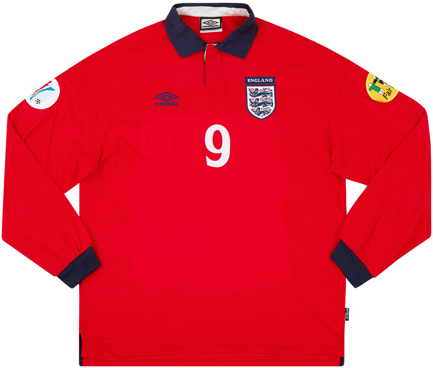 2000 England Match Issue European Championship Away L/S Shirt Shearer #9
