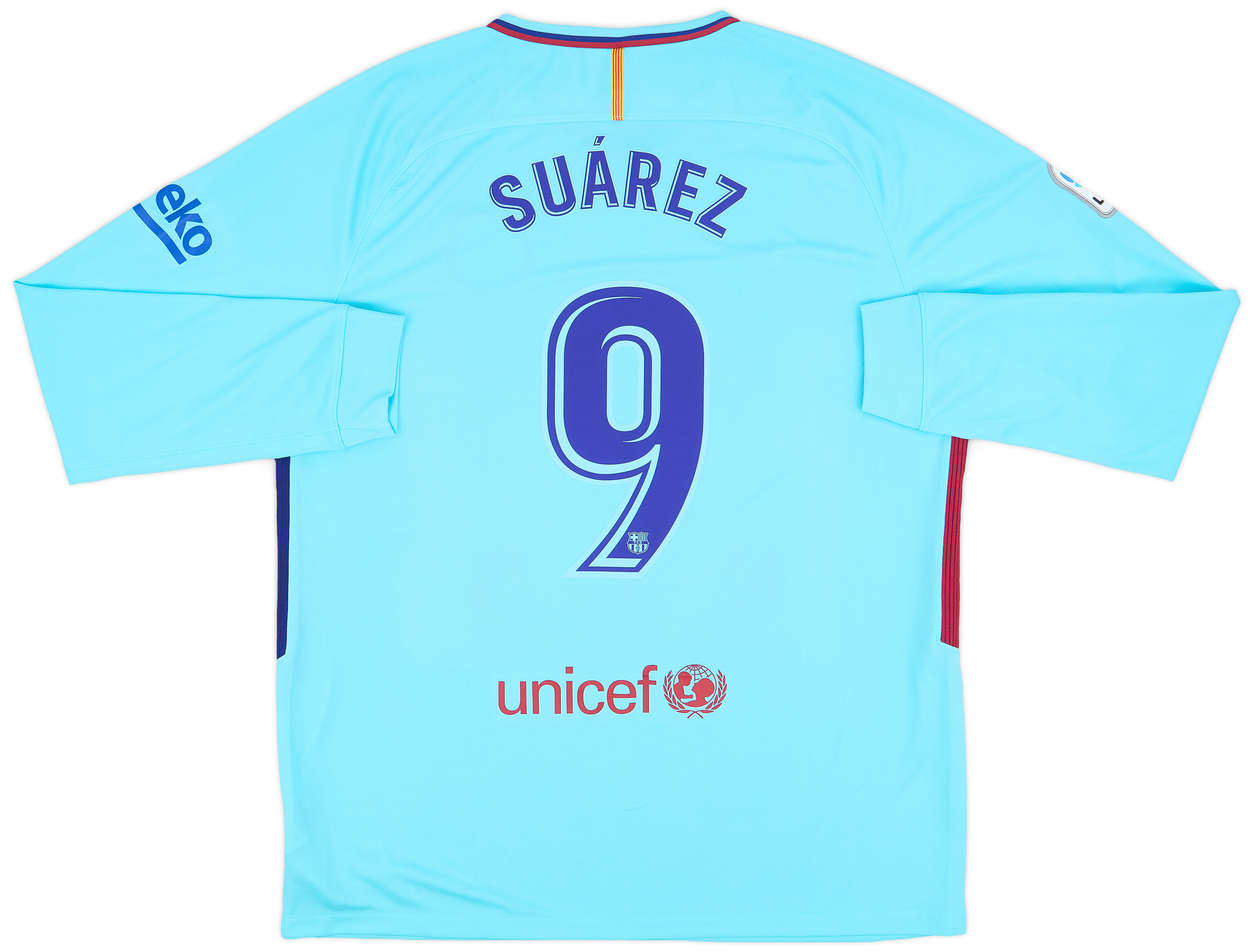 2017-18 Barcelona Away L/S Shirt Suarez #9 (XL)