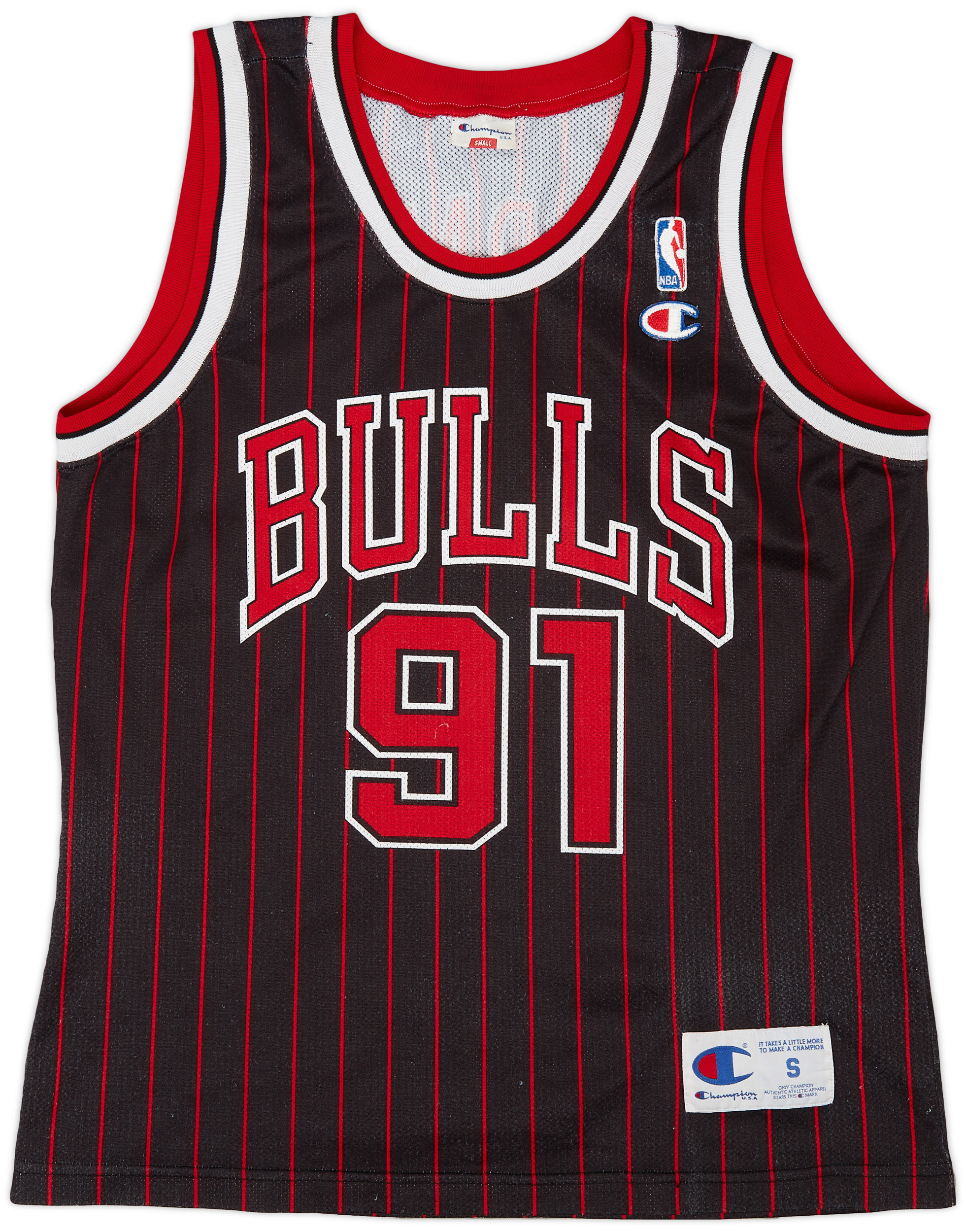 1995-97 Chicago Bulls Rodman #91 Champion Alternate Jersey (Very Good) S