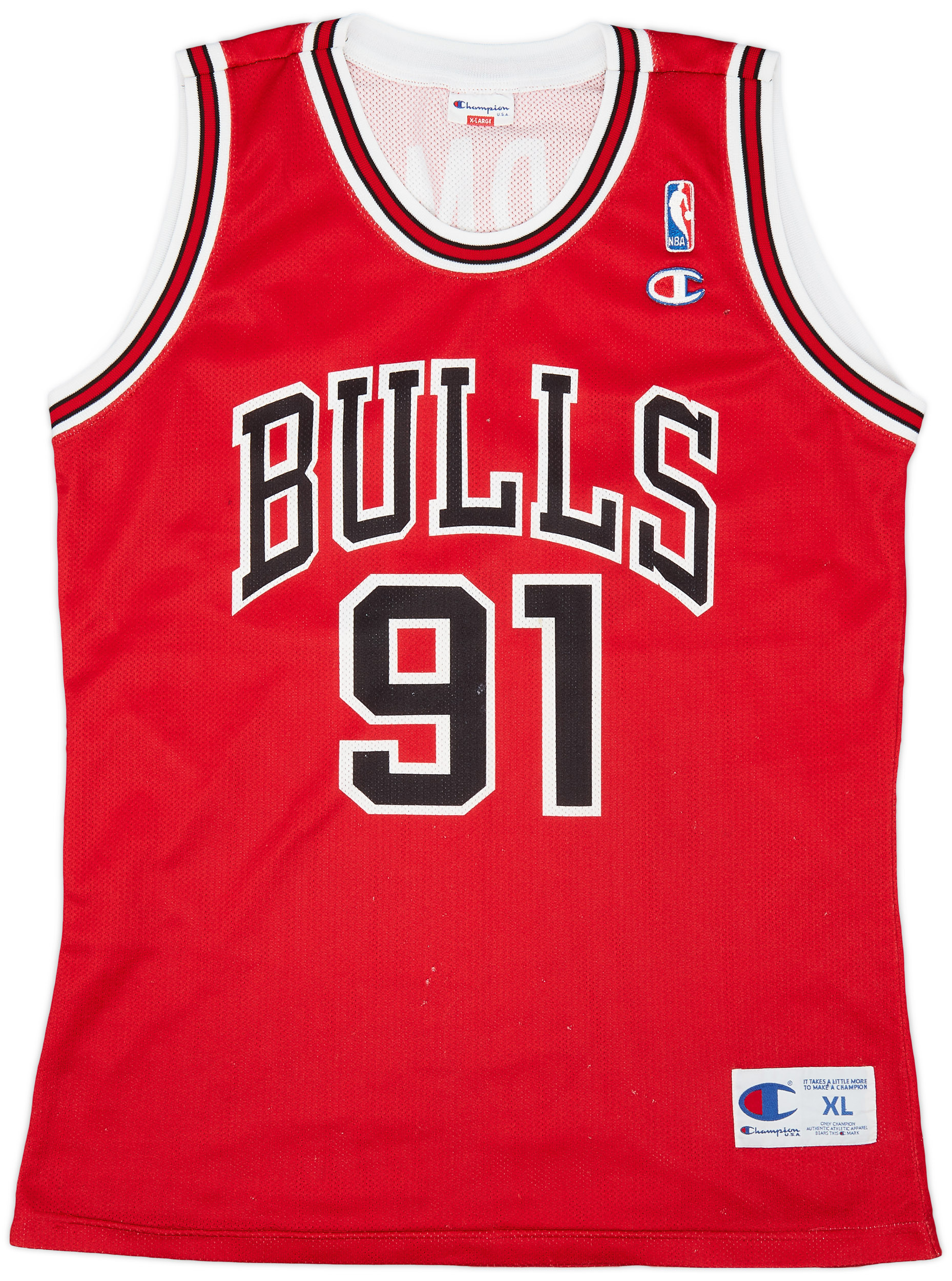 1995-98 Chicago Bulls Rodman #91 Champion Away Jersey (Good) XL