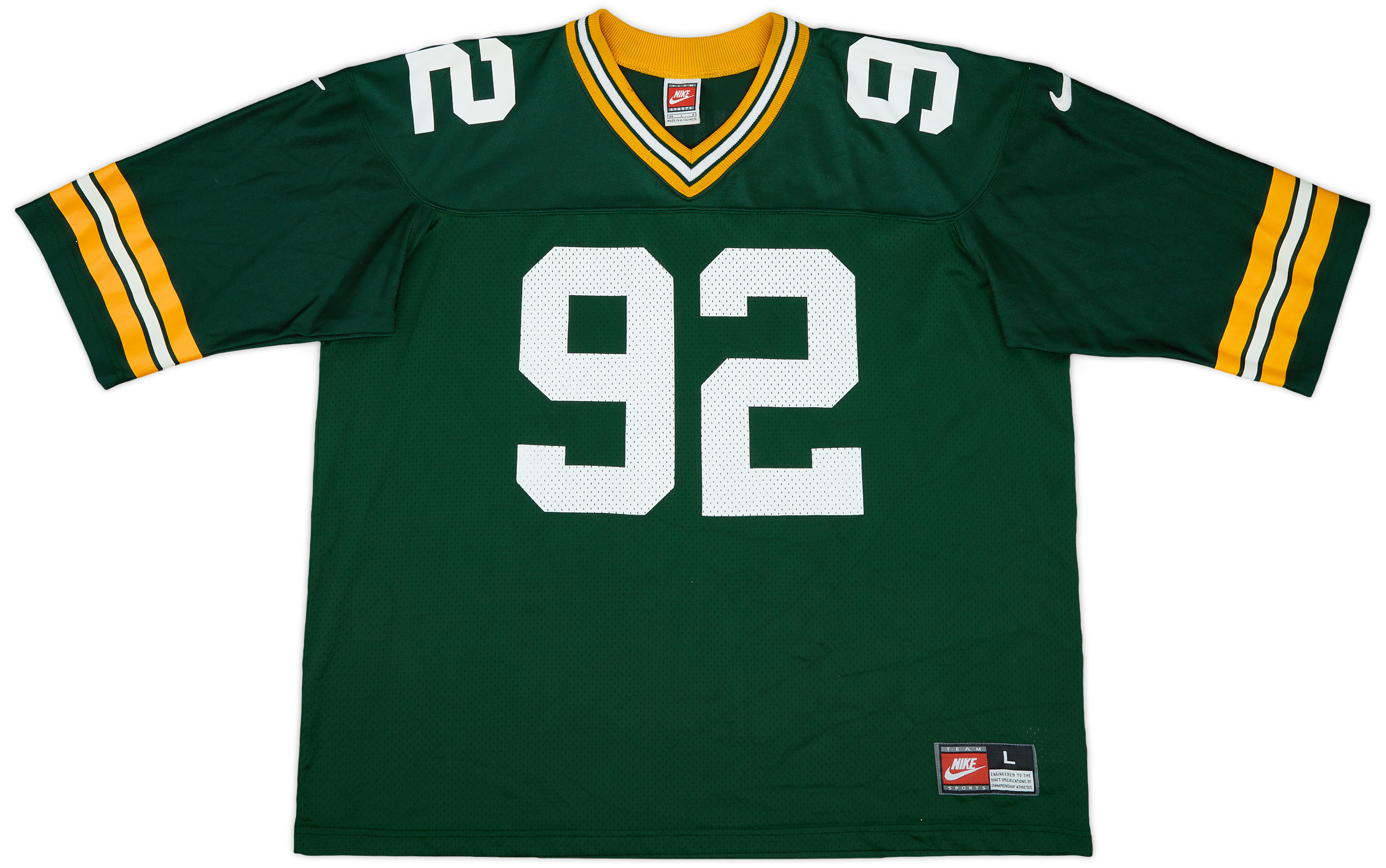 1997-98 Green Bay Packers White #92 Nike Home Jersey - 9/10 - (L)