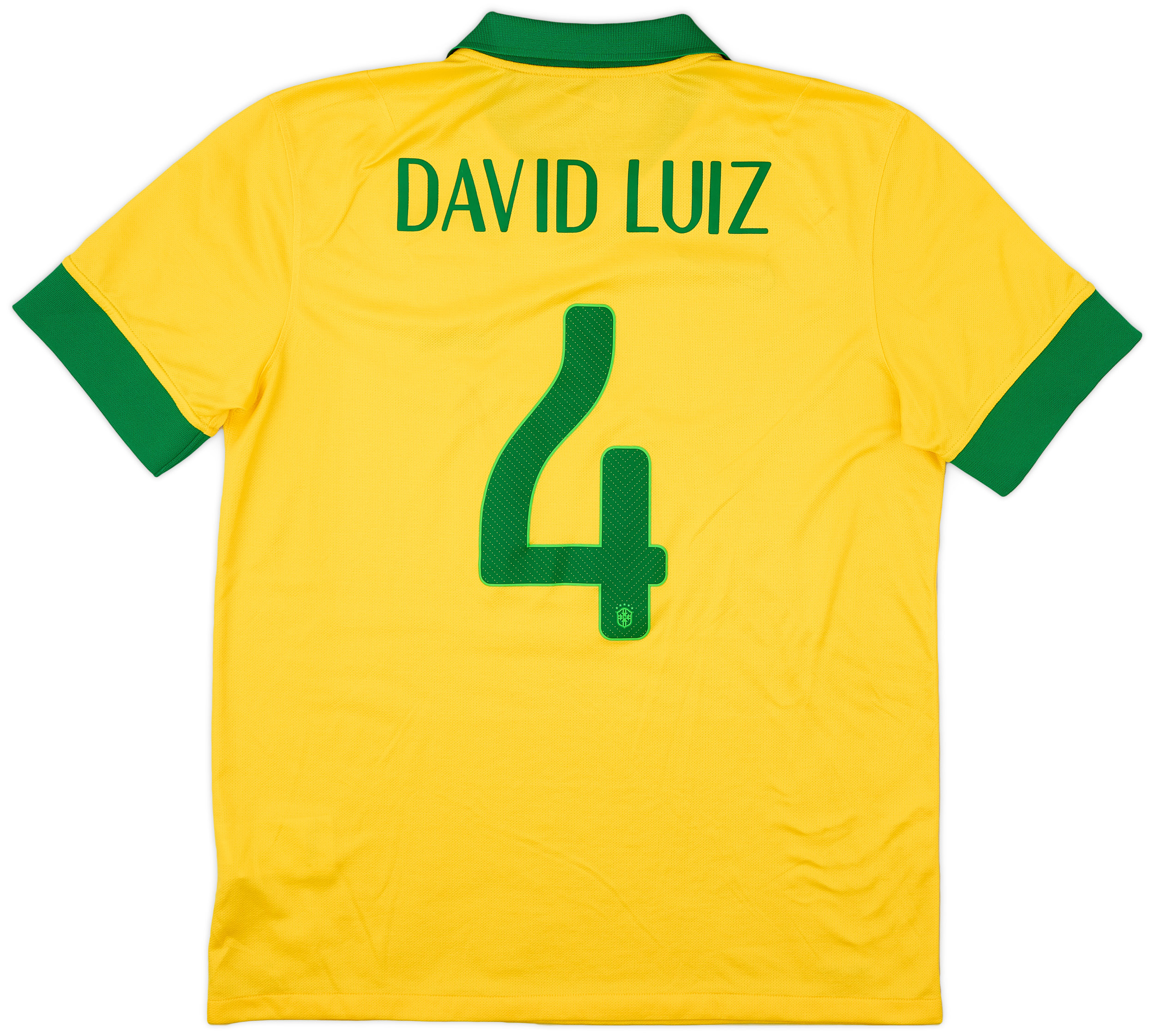 2014-15 Brazil Home Shirt David Luiz #4 - 8/10 - (L)