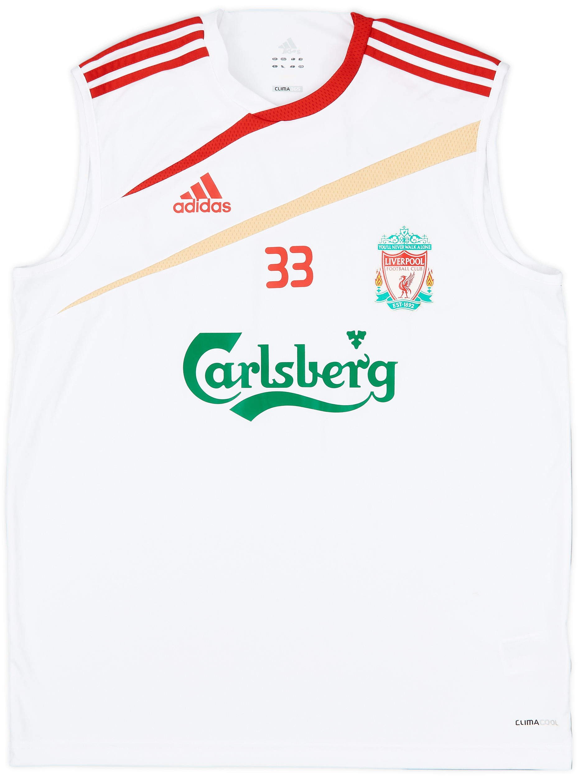 2009-10 Liverpool adidas Player Issue Training Vest #33 - 8/10 - (L)
