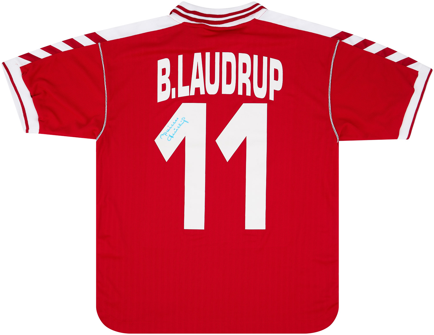 1998-00 Denmark Match Issue Signed Home Shirt B.Laudrup #11