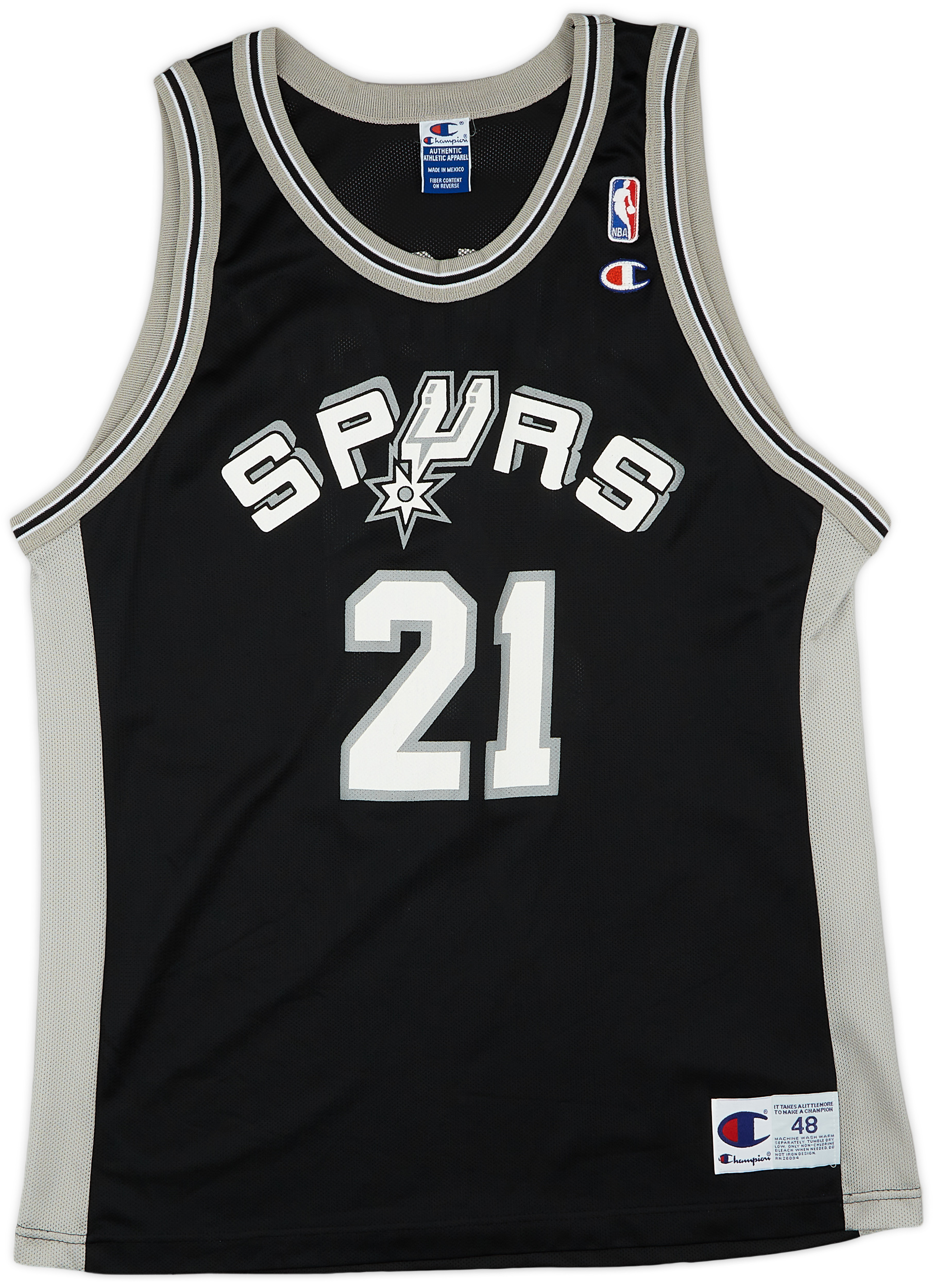 1997-01 San Antonio Spurs Duncan #21 Champion Away Jersey (Excellent) XL