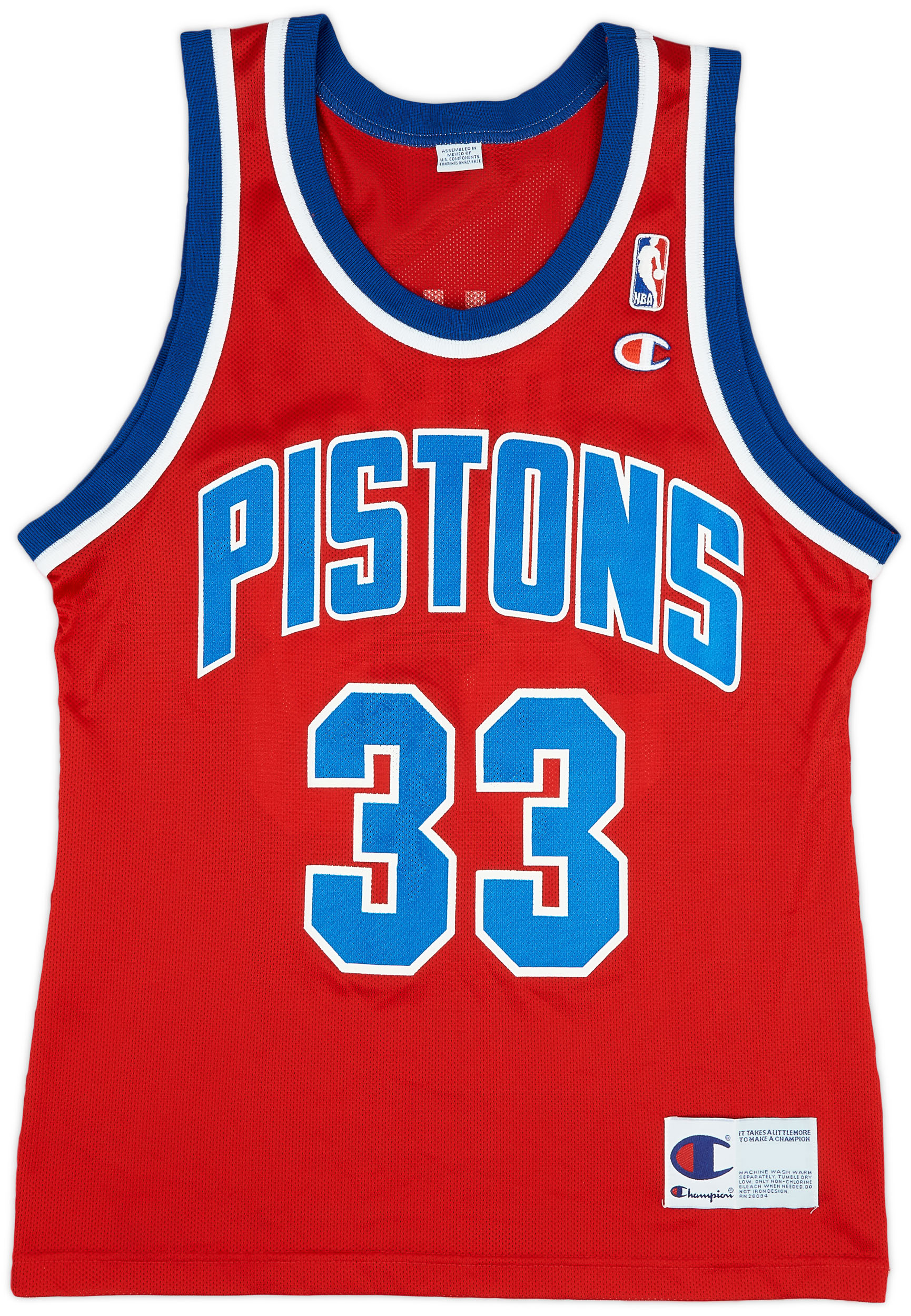 1995-96 Detroit Pistons Hill #33 Champion Alternate Jersey (Excellent) S