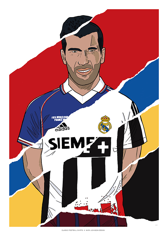 1989-2006 Zinedine Zidane Career In Shirts A3 Print/Poster