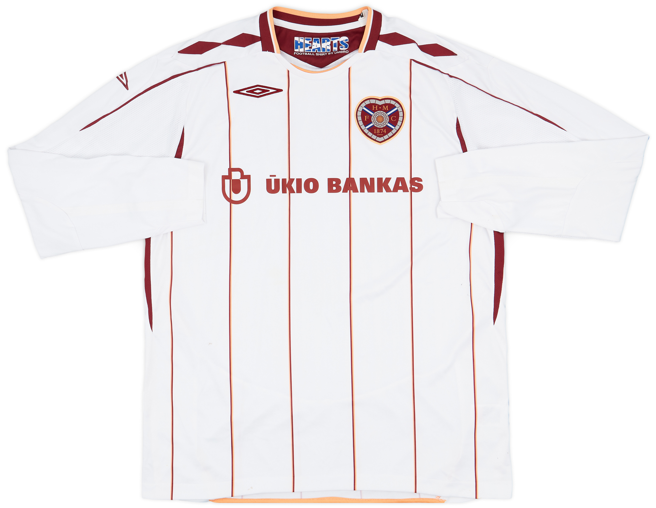 2007-08 Hearts Away L/S Shirt - 6/10 - (XL)