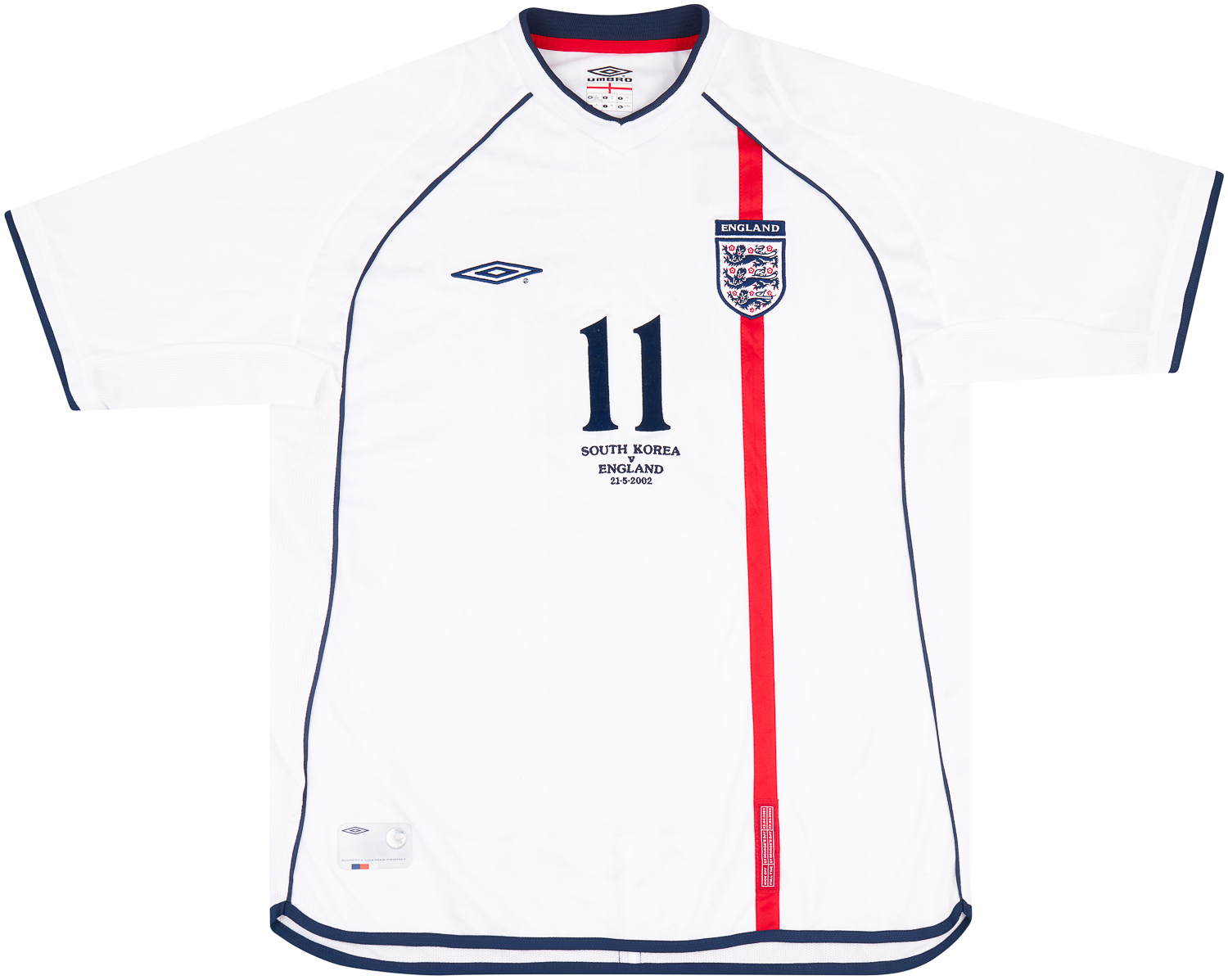 2002 England Match Worn Home Shirt Heskey #11 (v South Korea)