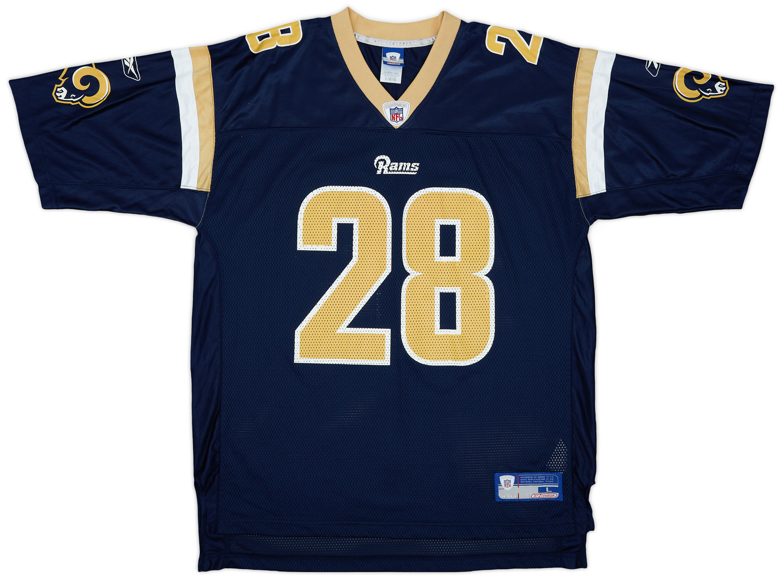 2002-04 St Louis Rams Faulk #28 Reebok On Field Home Jersey - 8/10 - (L)