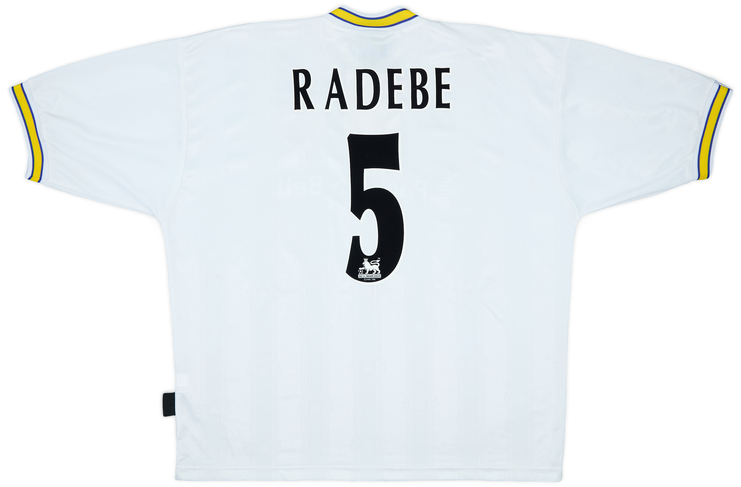 1996-98 Leeds United Home Shirt Radebe #5 - 8/10 - (XL)