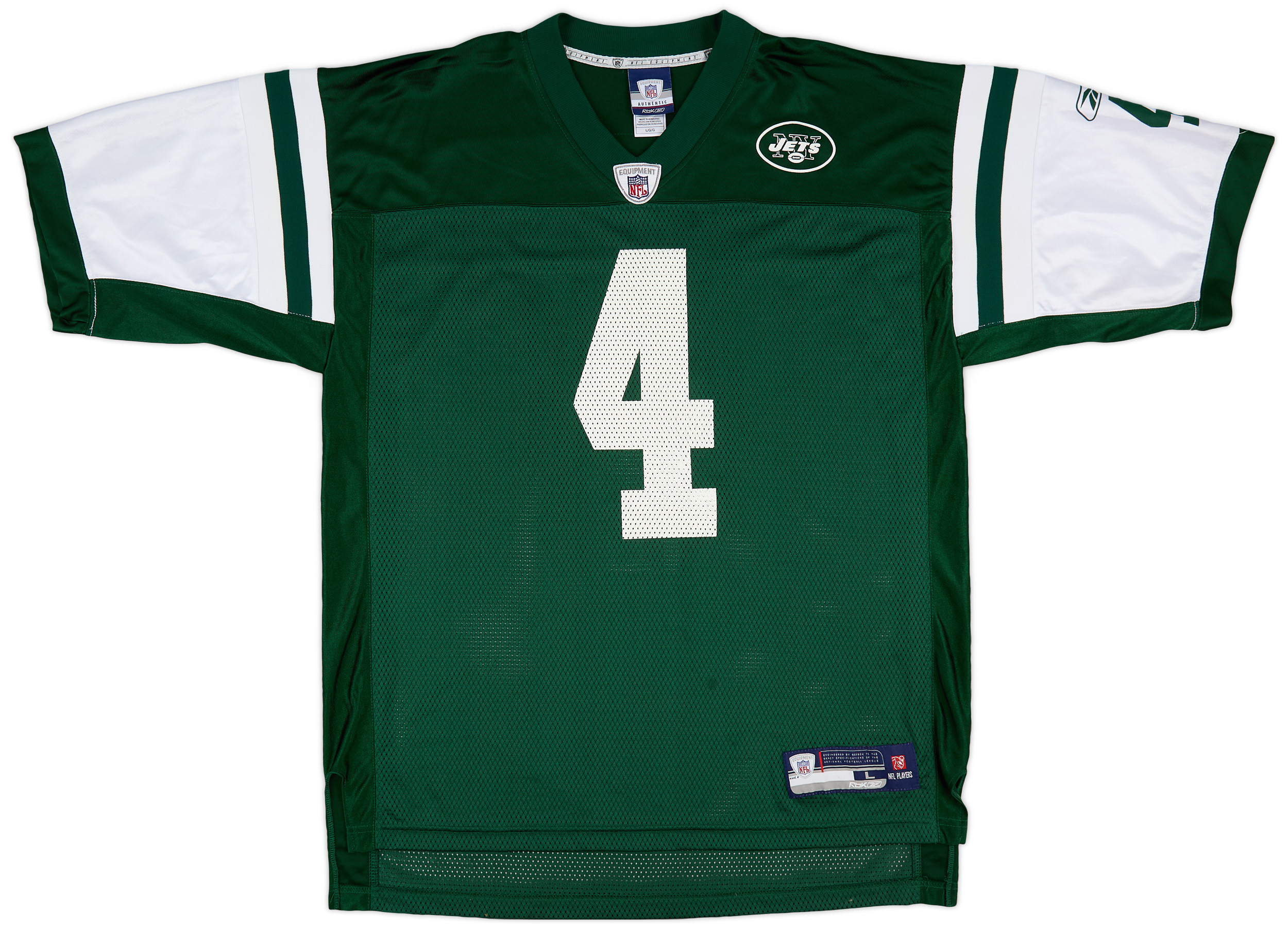 2008 New York Jets Favre #4 Reebok On Field Home Jersey (Excellent) L