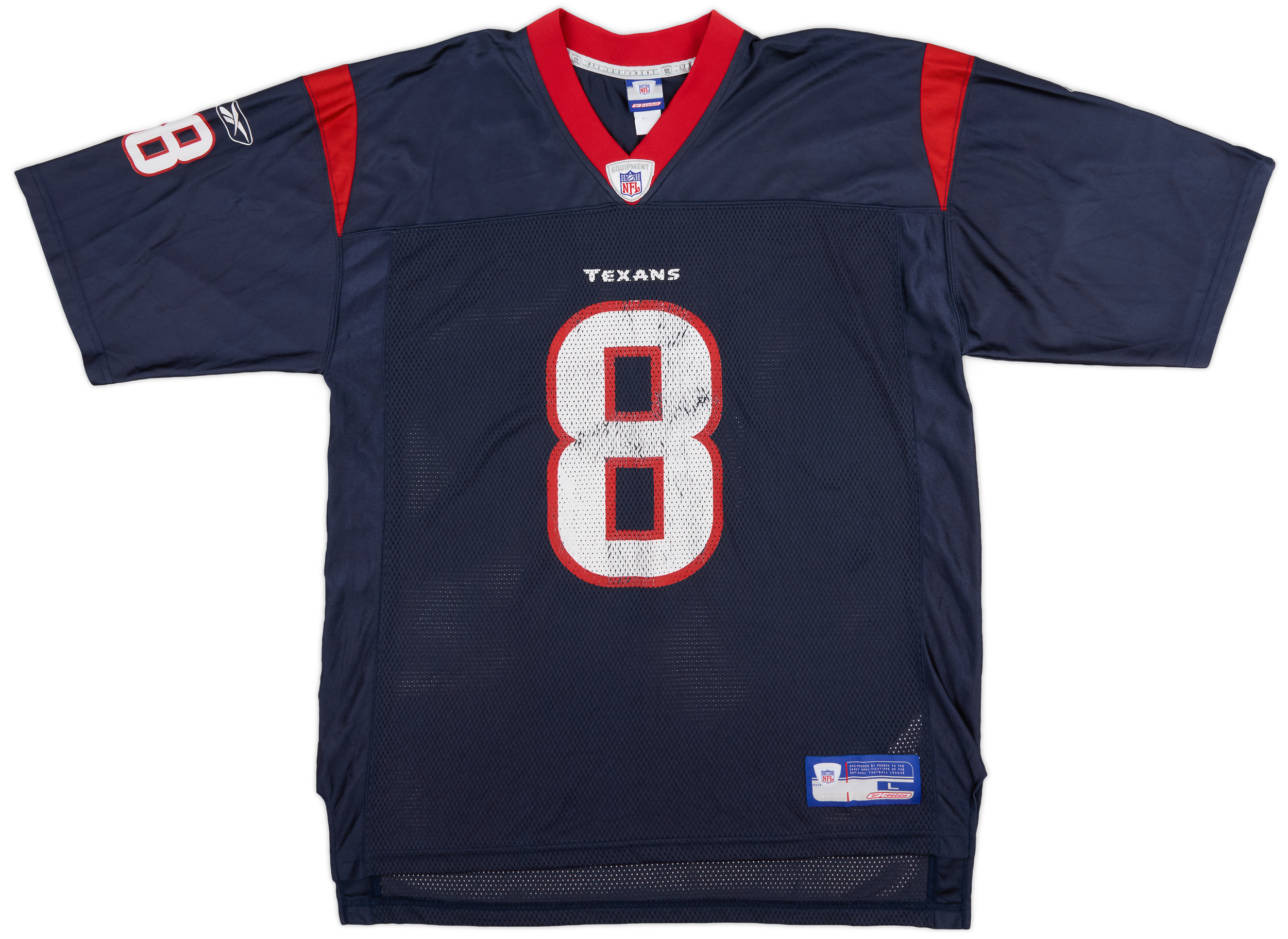 2002-04 Houston Texans Carr #8 Reebok On Field Home Jersey (Good) L