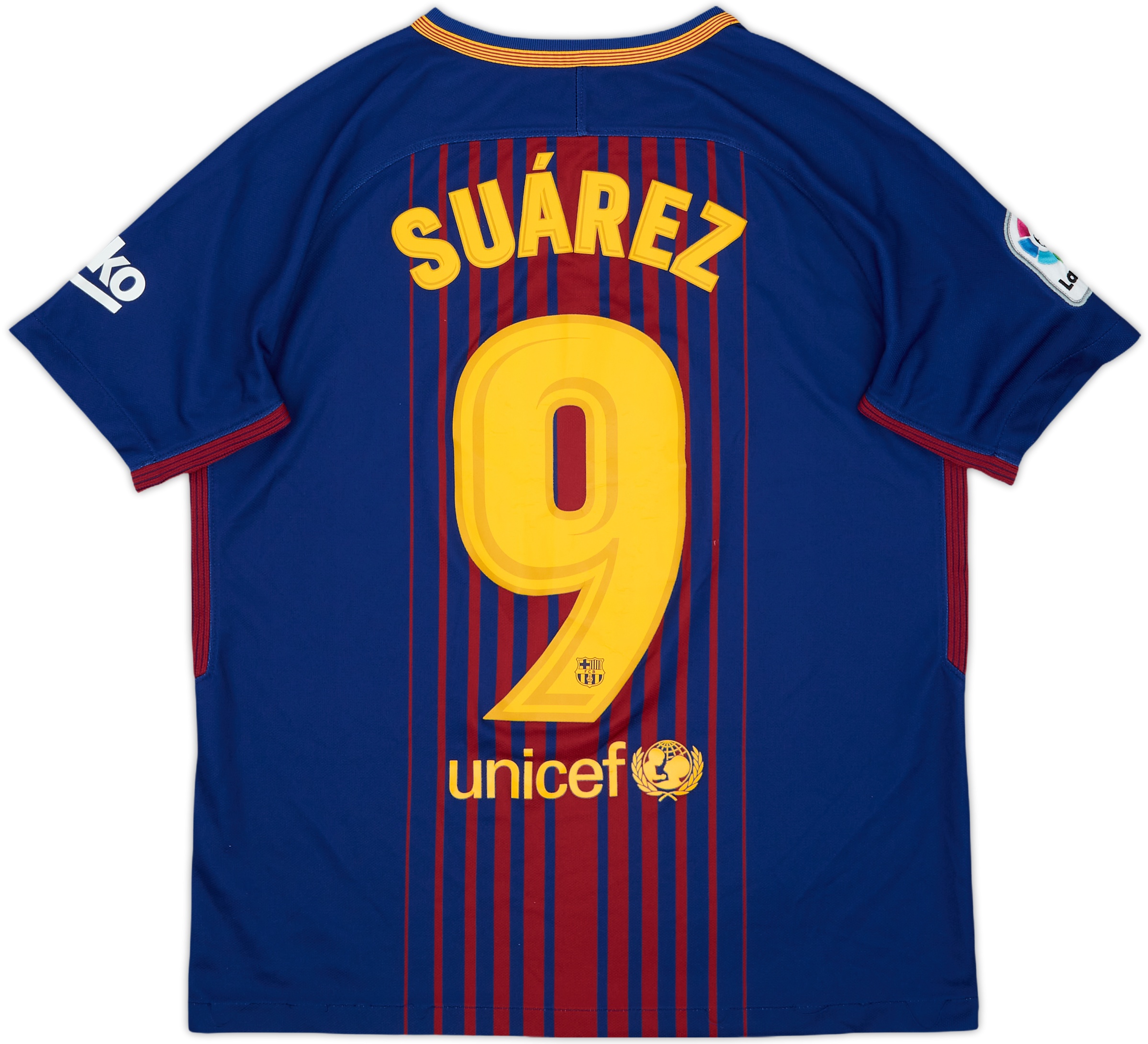 2017-18 Barcelona Home Shirt Suarez #9 - 7/10 - (XL.Boys)